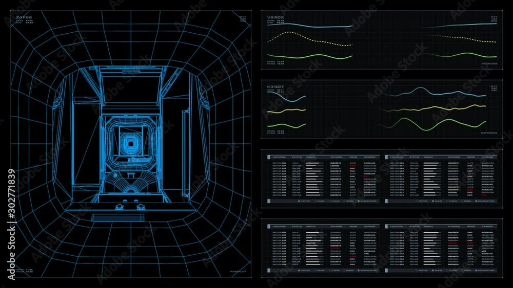 Visual display / playback screen: 3D schematic flythrough of sections ...