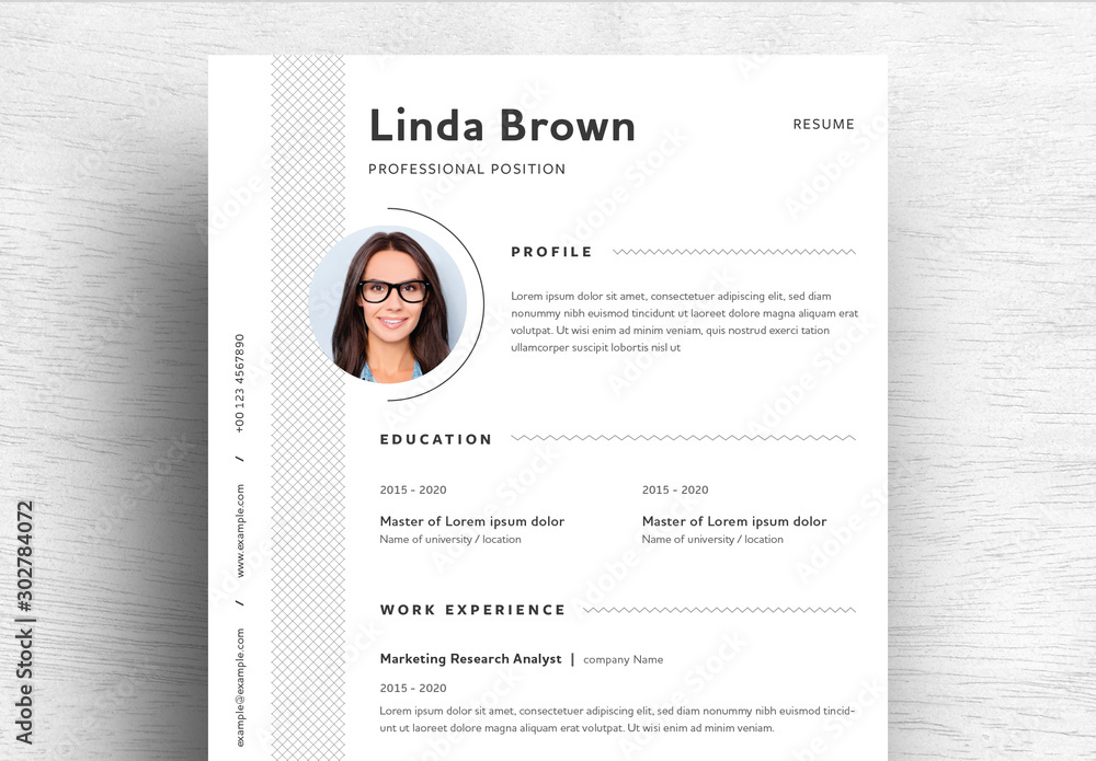 Professional Resume Layout with Grey Crosshatch Element Stock Template ...