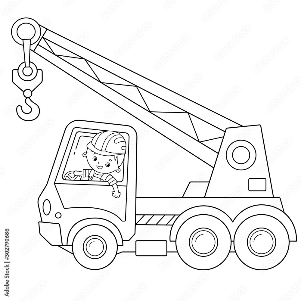 Coloring Page Outline Of cartoon truck crane. Construction vehicles ...