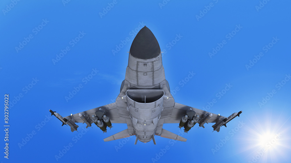 Fighter jet plane in flight, military aircraft, army airplane flying in ...