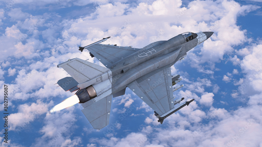 Fighter jet plane in flight, military aircraft, army airplane flying in ...