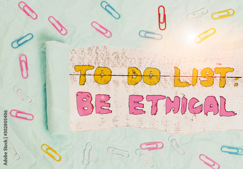 Writing note showing To Do List Be Ethical. Business concept for plan ...