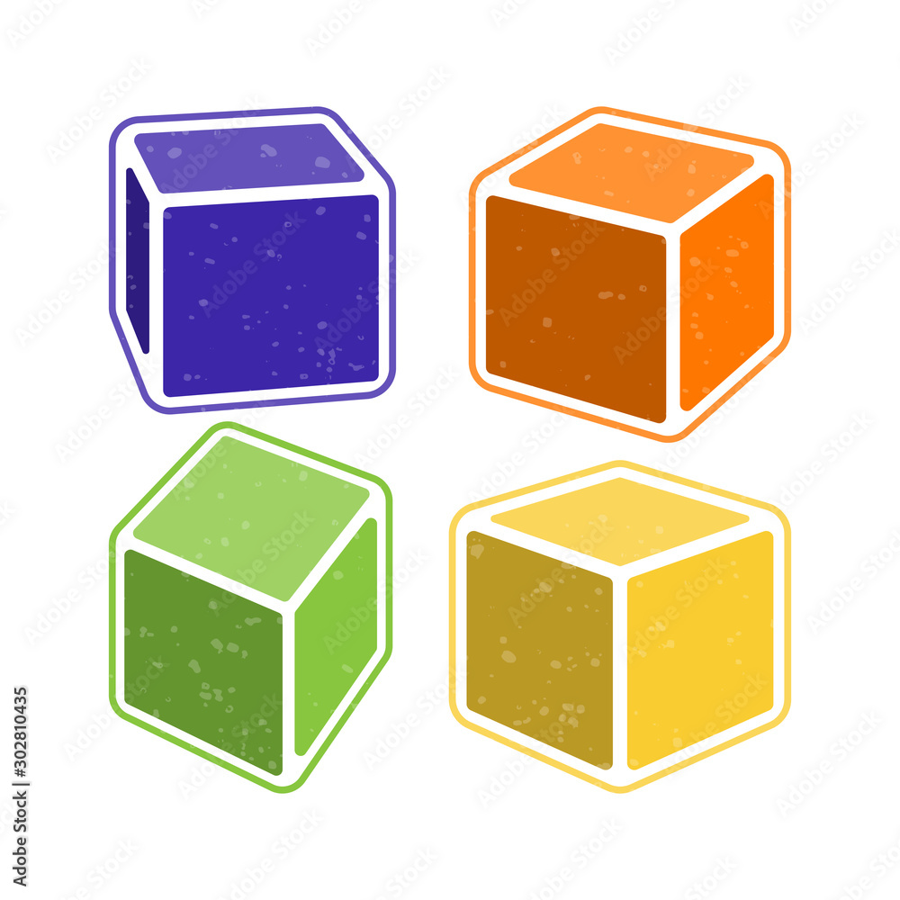 Set of soft foam rubber blocks. 3d model of a cube with perspective and ...