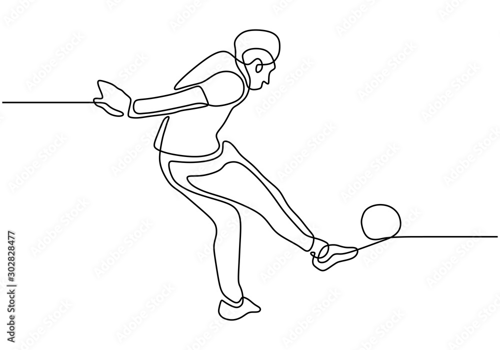 Continuous one line drawing of football player. Concept of keeper kick ...