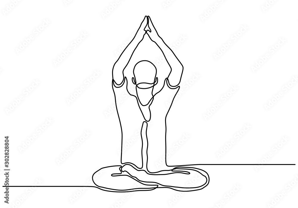 Man doing yoga exercise continuous one line drawing minimalism vector ...