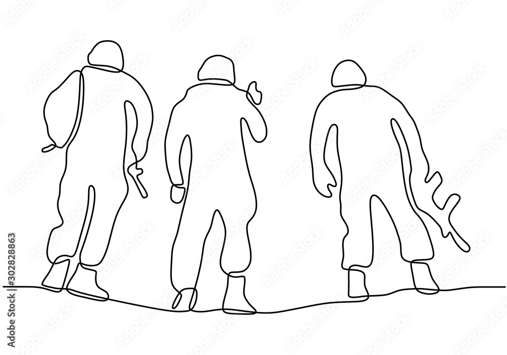 Army people standing with guns continuous one line drawing. Vector ...