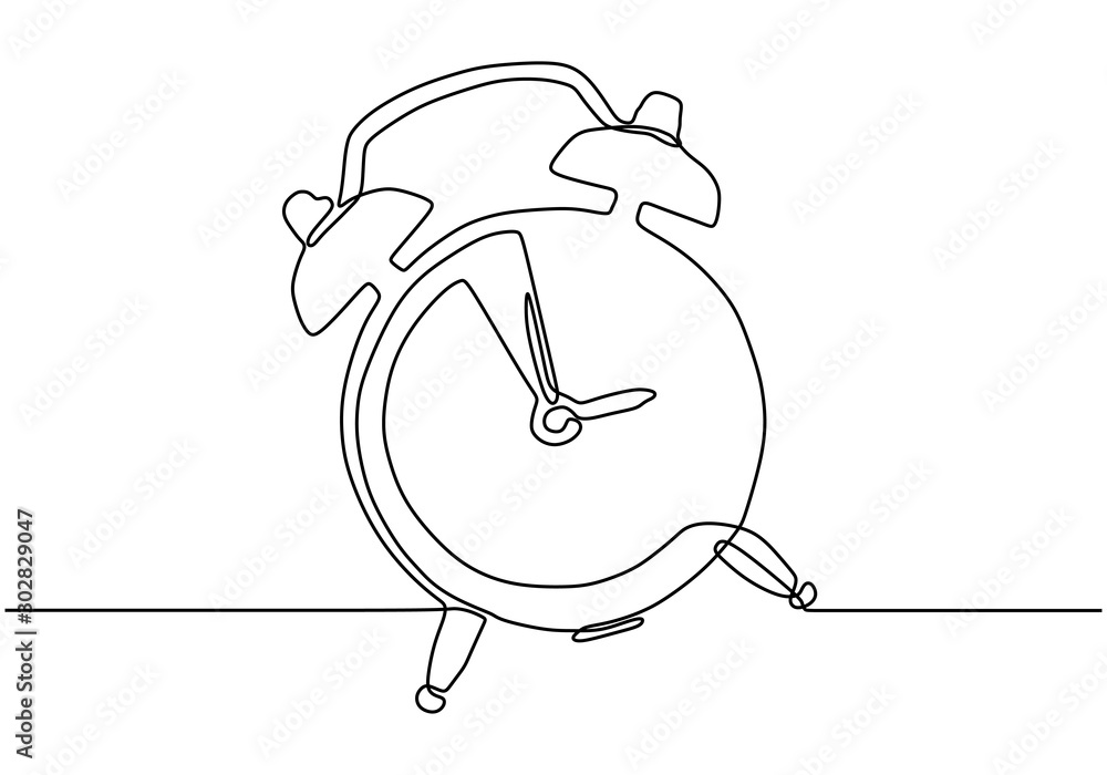 Alarm clock continuous one line drawing minimalist design on white ...