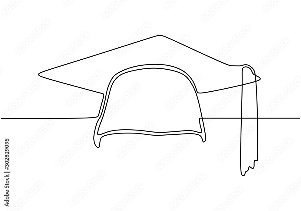 graduation cap or hat one line drawing minimalism vector illustration ...