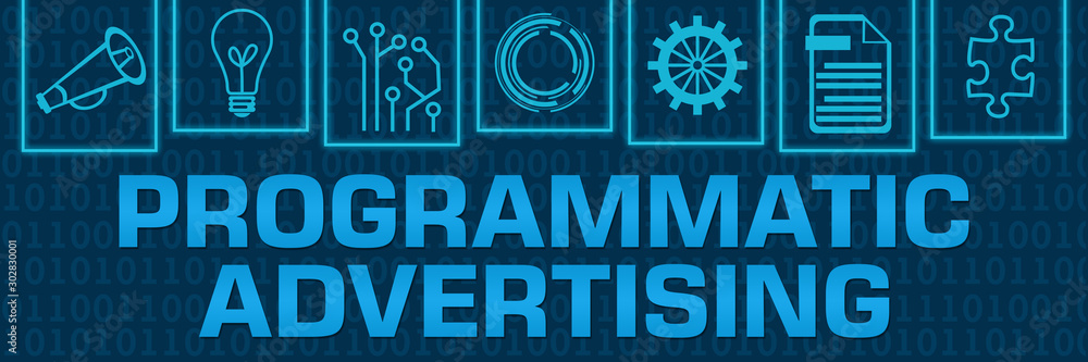 Programmatic Advertising Blue Neon Binary Symbols On Top Horizontal ...