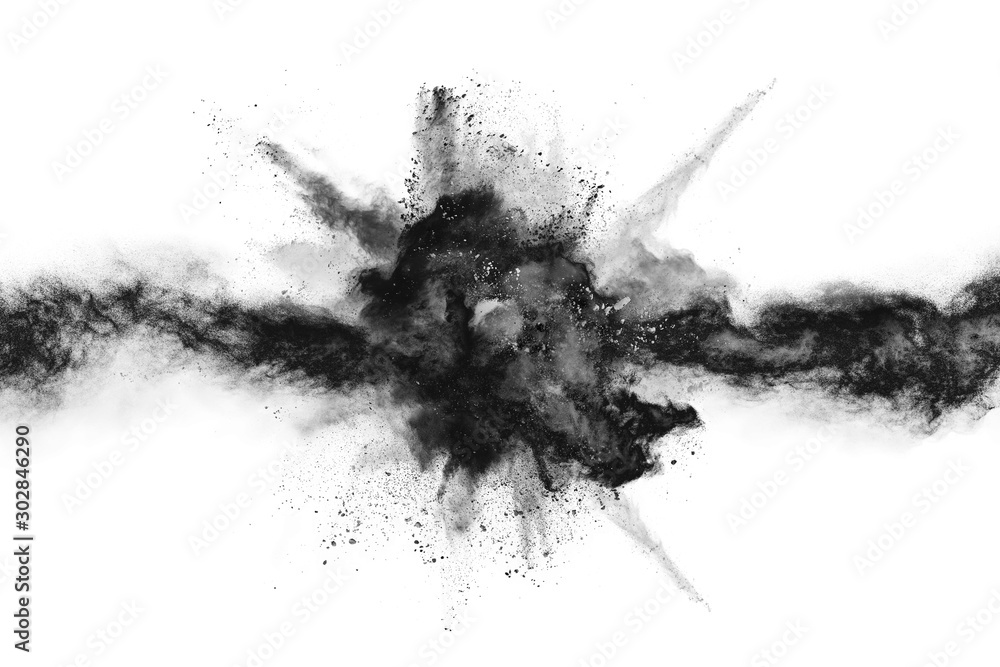 particles of charcoal on white background,abstract powder splatted on ...