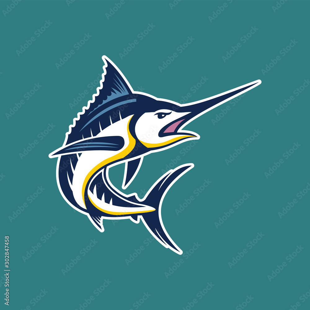 Marlin fish logo.Sword fish fishing emblem for sport club. Angry marlin ...