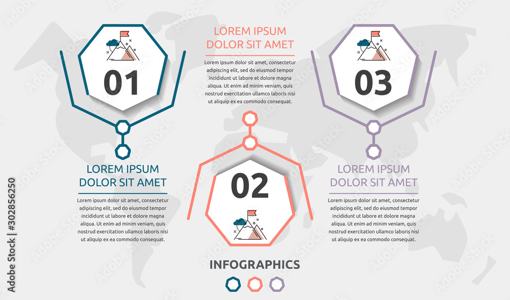 Vector flat infographic template. Line heptagon with text and icons for ...