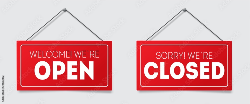 Realistic Red sign Sorry we are closed and Welcome we are open with ...
