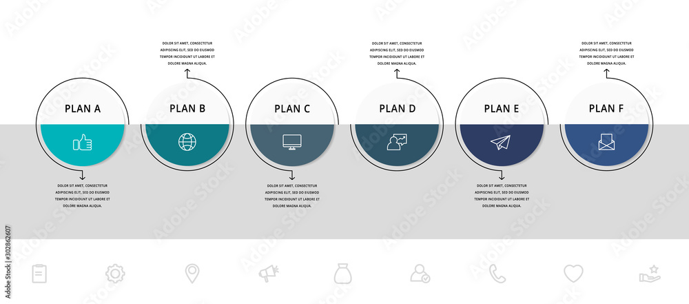 Vector flat infographic template. Line circles with text and icons for ...