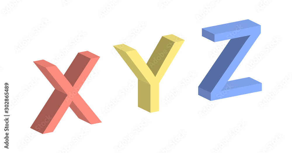 Colorful XYZ letters 3D. Isometric geometry symbol for school. Vector ...
