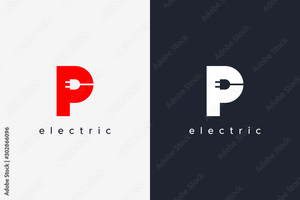 Simple Letter P Electricity Logo Concept Design Template isolated on ...