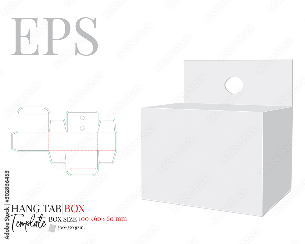 Hang Tab Box Template with round hole, Vector with die cut / laser cut ...
