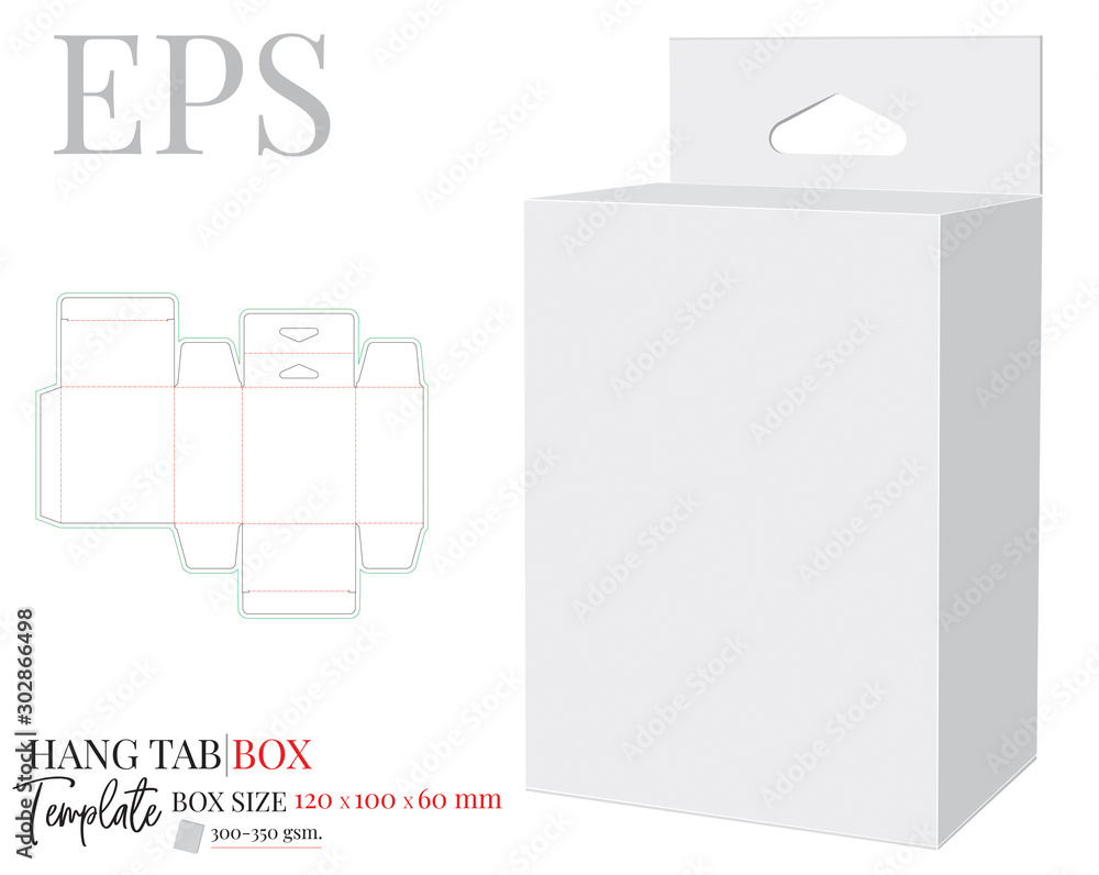Hang Tab Box Template with delta hole, Vector with die cut / laser cut ...