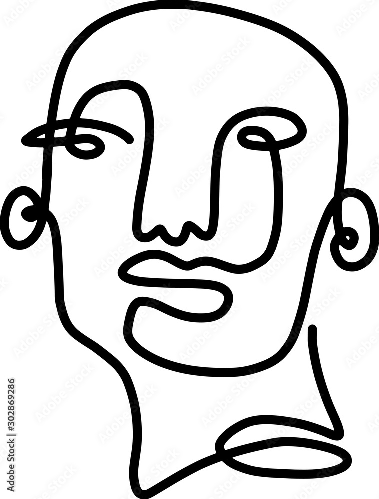 Abstract Face One Line Art Illustration Continuous1 Lines Cubist Faces