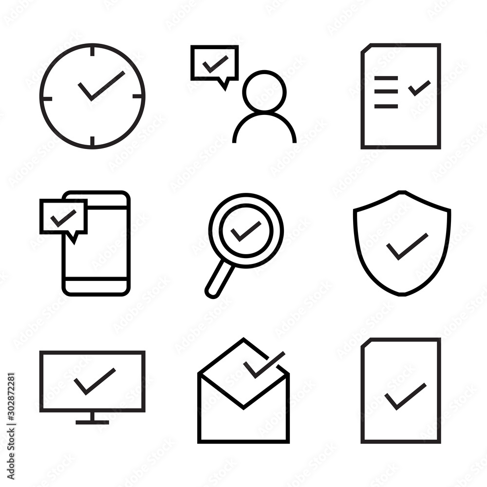 Tick the line icons. Check marks, check marks quality, approve concept ...
