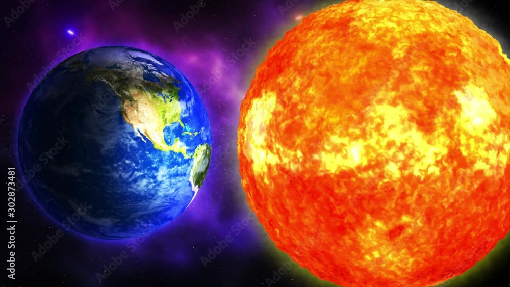 Colored galaxy with Sun and Planet Earth. Sunrise and sunset in space ...