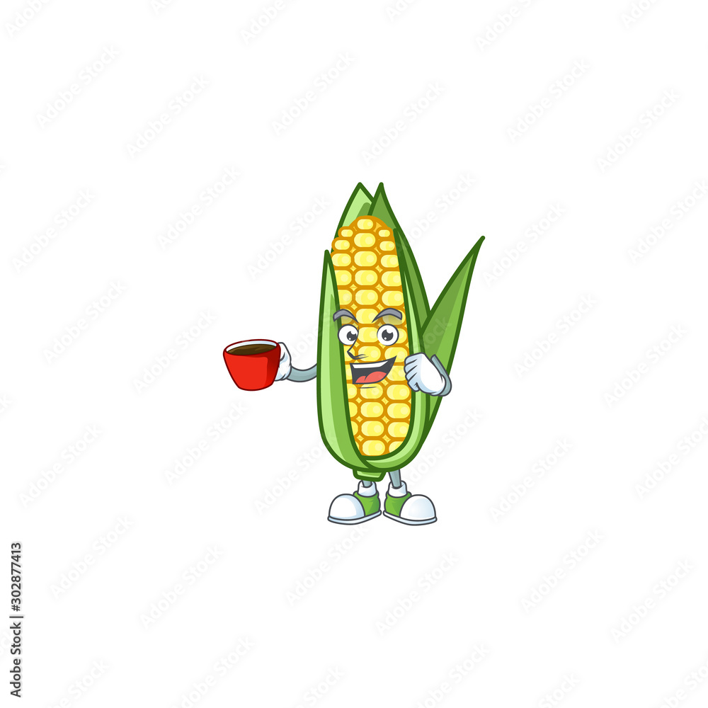 Cartoon corn raw with the character drinking in cup Stock Vector ...