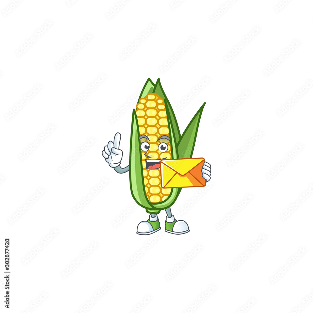 Cartoon corn raw with the character bring envelope Stock Vector | Adobe ...