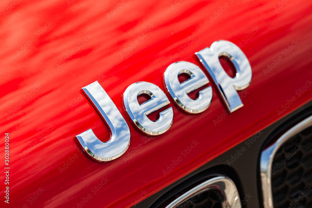 Jeep car logo close-up photo Stock Photo | Adobe Stock