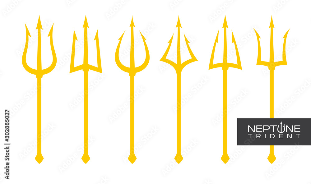 Vector yellow trident set Triton, Neptune, Poseidon. Isolated on white ...