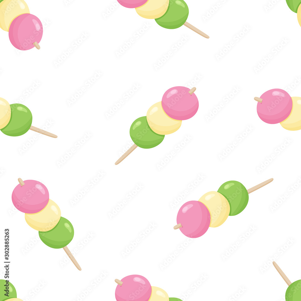Seamless food vector pattern. Cartoon hand drawn japanese dango on ...