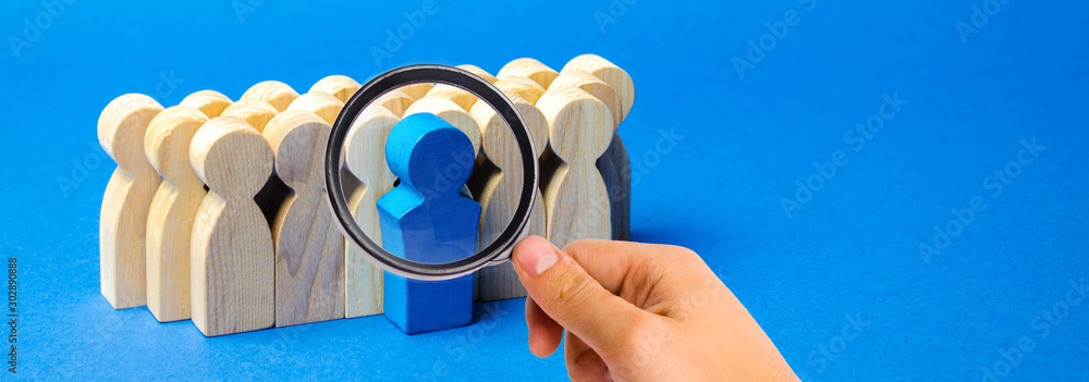 A team of workers on a blue background. The concept of personnel ...