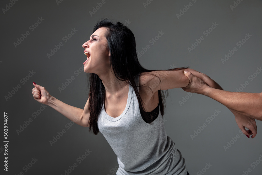 Woman in fear of domestic abuse and violence, concept of female rights ...