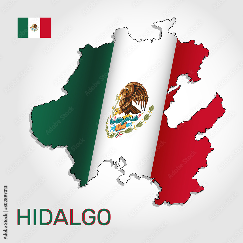 Vector map of Hidalgo state combined with waving Mexican national flag ...