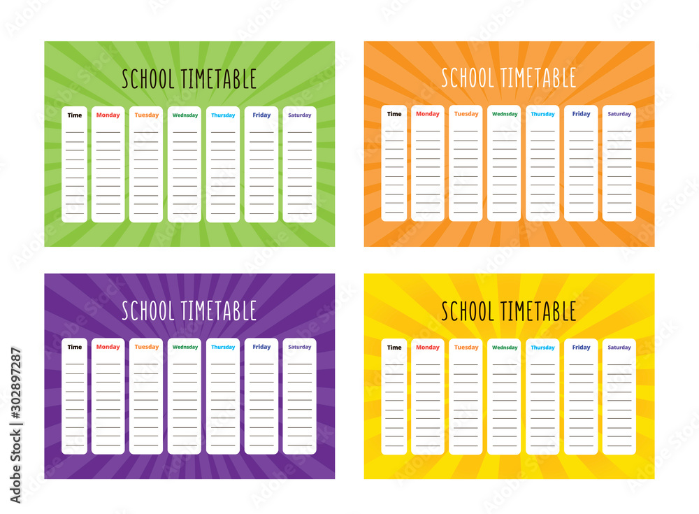 Set of school timetables for children with place for text. Vector ...