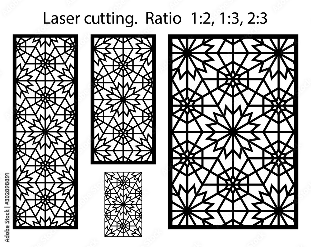 Stockvector Cnc template set. Laser pattern. Set of geometric decorative vector panels for laser ...