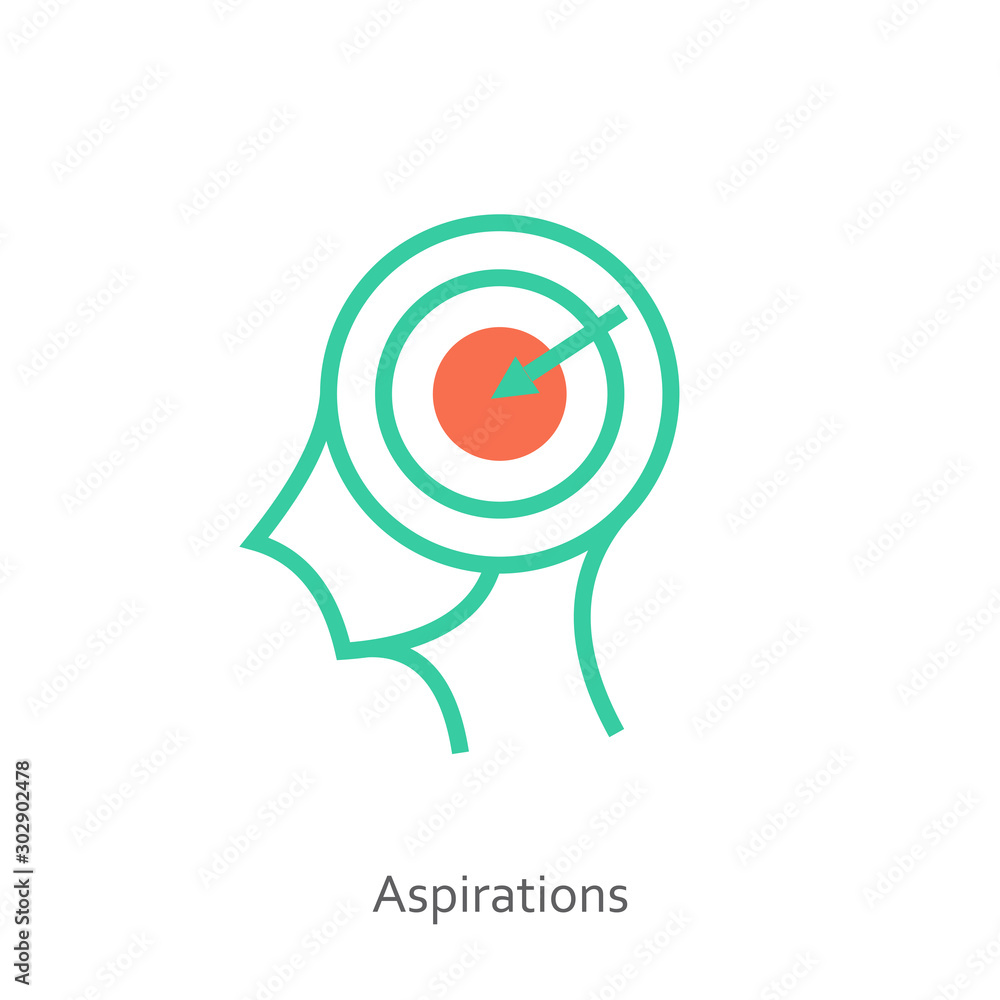 Aspiration icon concept with arrow pointer stick pointing in center in ...
