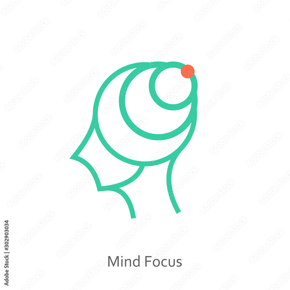 Mind focus icon concept with red point on forehead in the drawing of ...