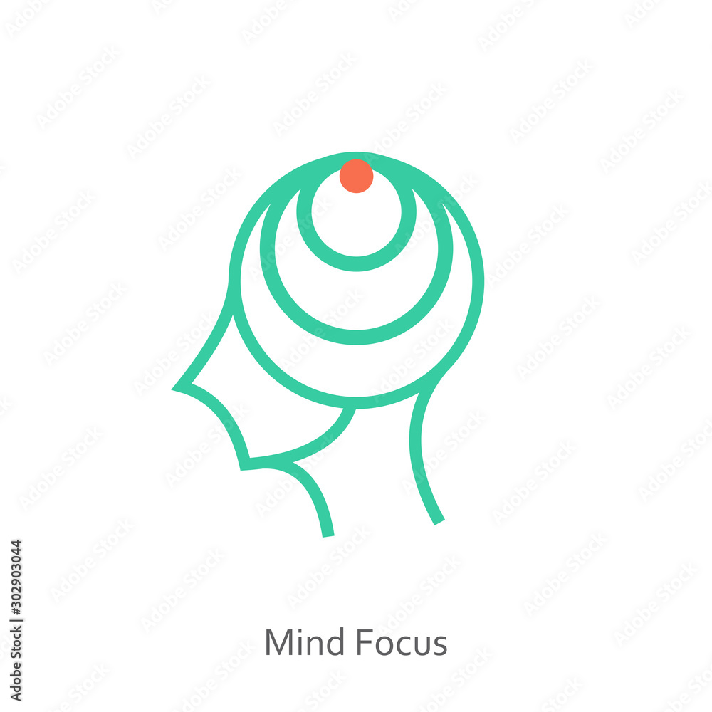 Mind focus icon concept with red point on forehead in the drawing of ...