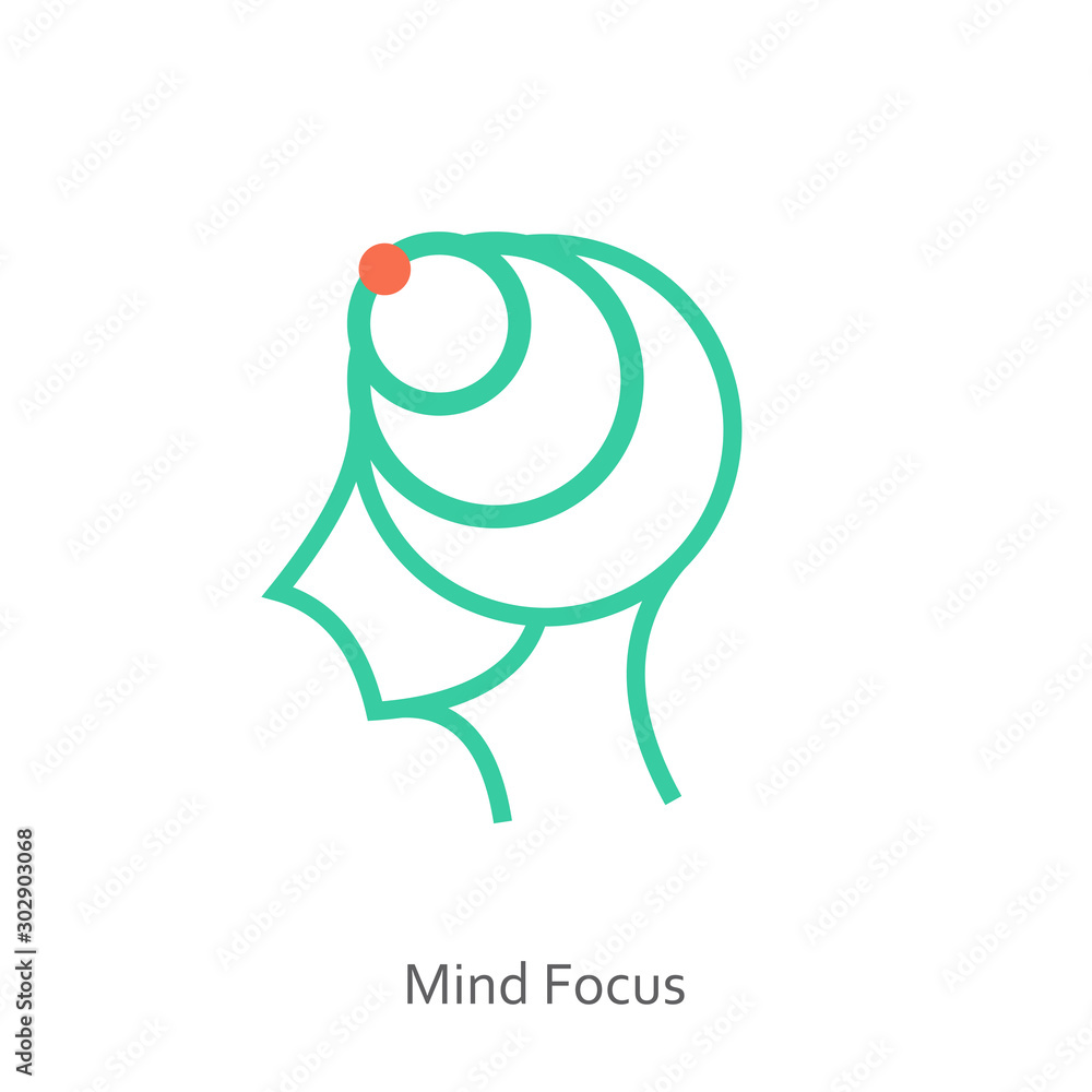 Mind focus icon concept with red point on forehead in the drawing of ...