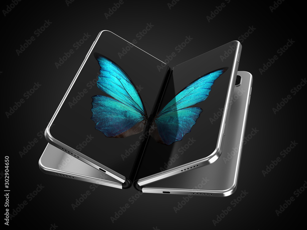 Concept of two foldable smartphone folded and placed next to each other ...