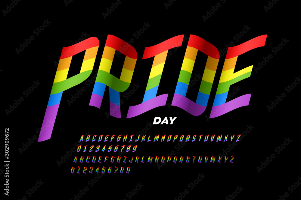 Waving rainbow flag colors font, LGBTQ pride flag alphabet letters and ...