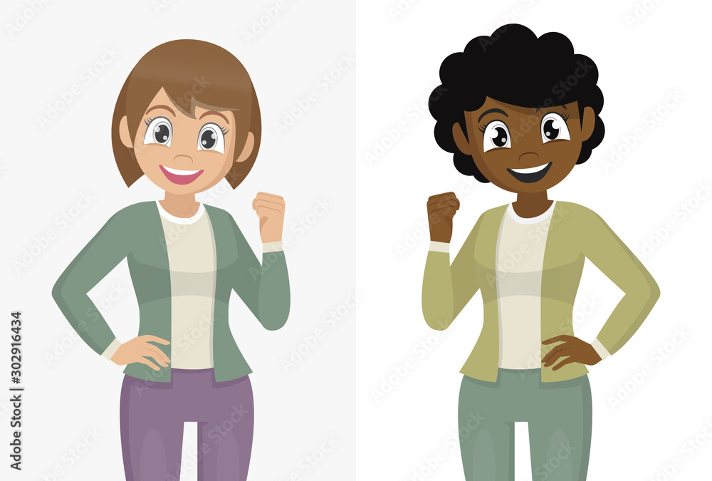 Cartoon character Poses, Woman looking confident with smile on face ...