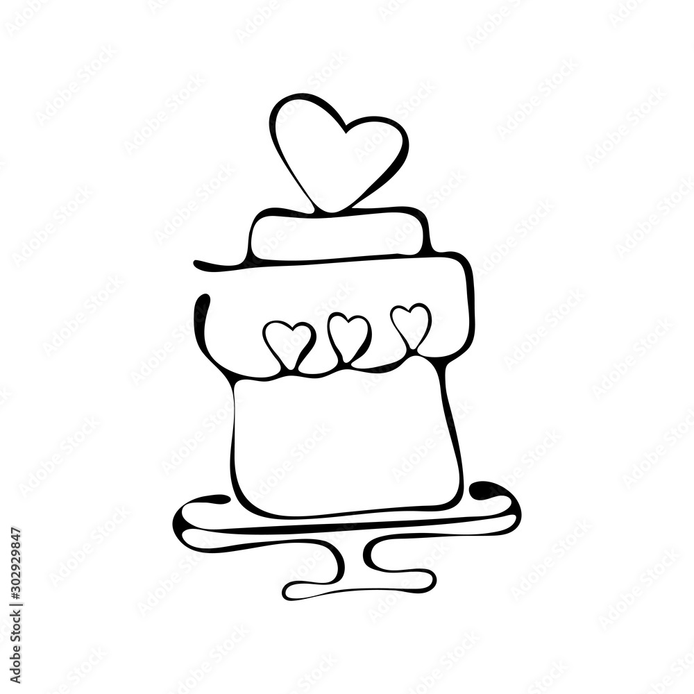 Continuous line drawing. Tiered birthday cake. Symbol of celebration ...