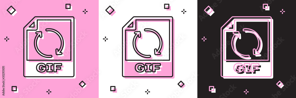 Set GIF file document. Download gif button icon isolated on pink and ...