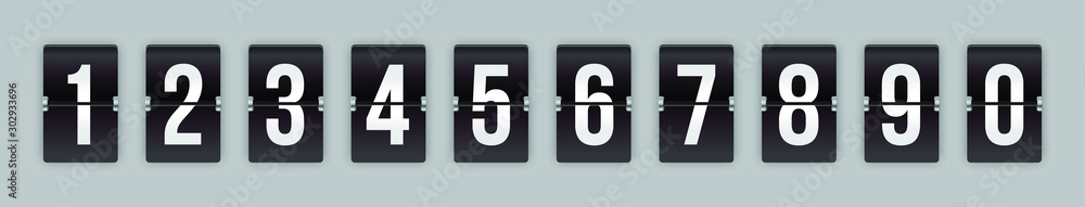 Set of mechanical flip countdown numbers on black background ready to ...