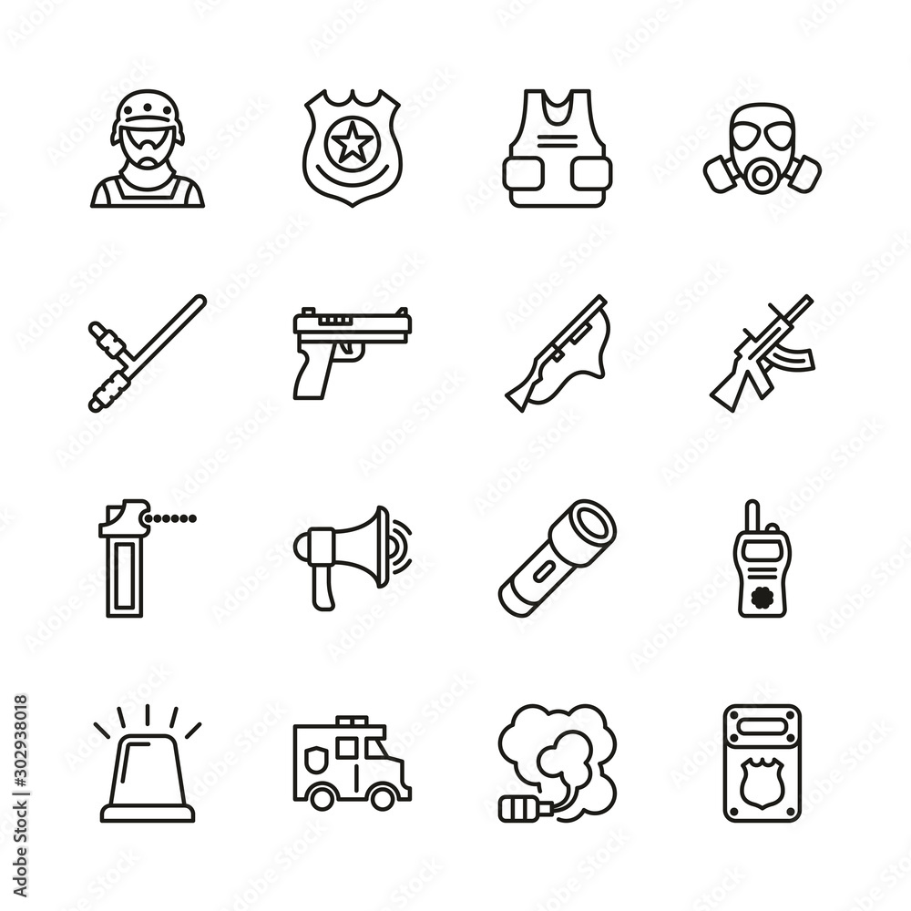 SWAT Team Icons Thin Line Set Stock Vector | Adobe Stock