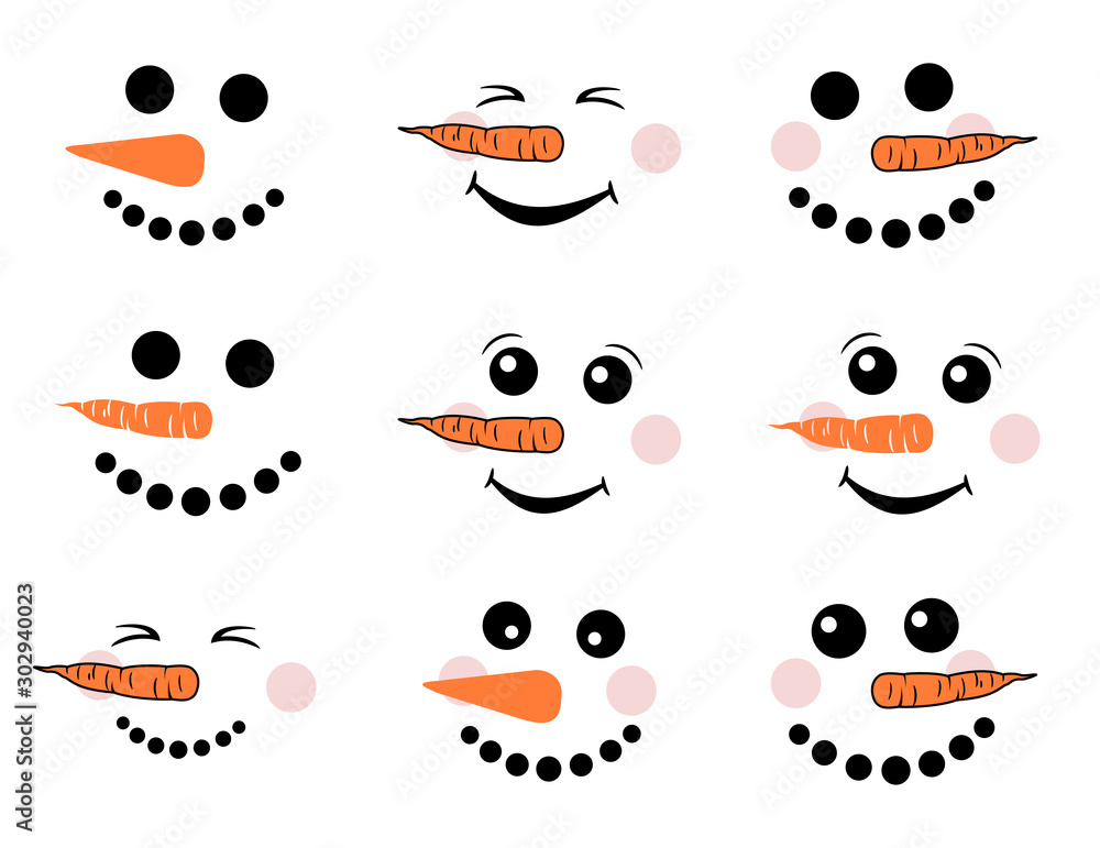 Cute snowman face vector set Stock Vector | Adobe Stock