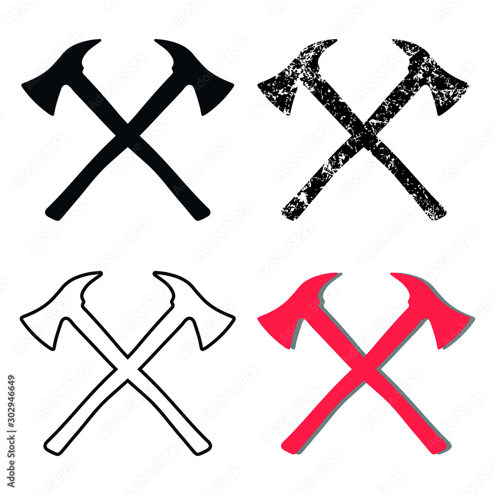 flat style Fire ax cross icon sign set. Fire department axe logo symbol ...