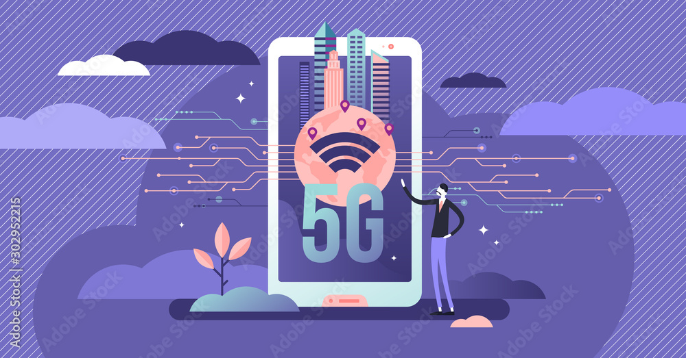 5G modern data concept, flat tiny person vector illustration Stock ...