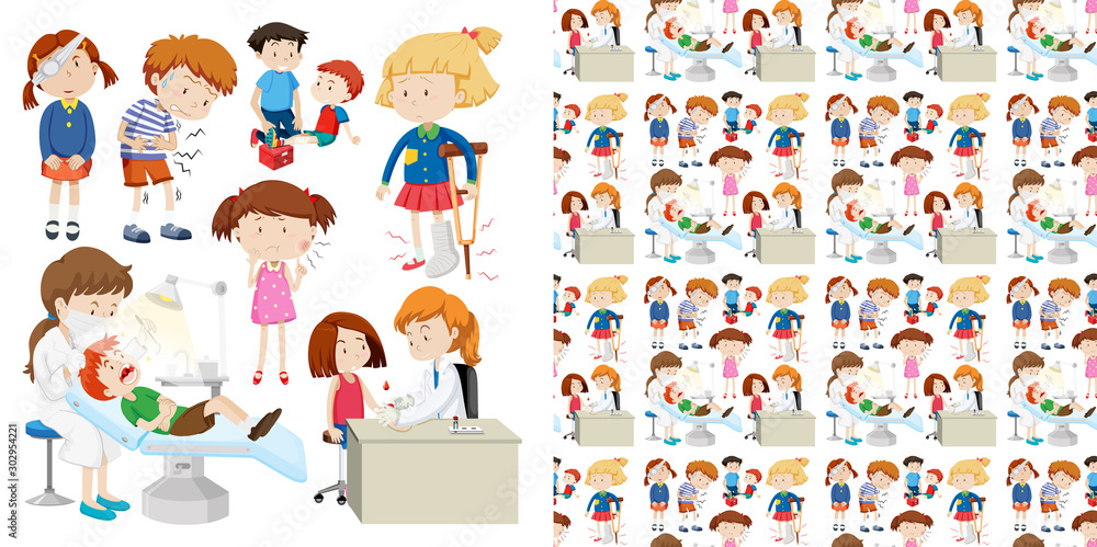 Seamless background design with kids in hospital Stock Vector | Adobe Stock